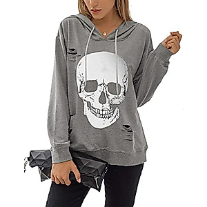 Blooming Jelly Women's Skeleton Hoodie Skull Graphic Hoodies Long Sleeve Top Pullover Oversized Sweatshirt（X-Large,Grey-Hoodie）