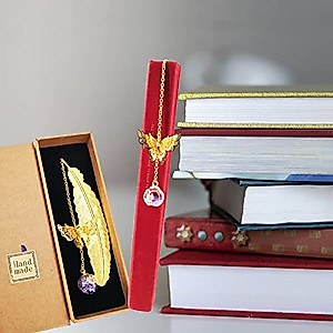 Metal Feather Bookmark, Vintage Book Marks with 3D Butterfly and Glass Beads Dry Flower Pendant, Mother's Day, Graduation Season for Women, Men Book Lovers Creative Gifts Bookmarks-Gold
