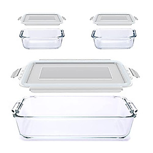 Luvan Glass Baking Dish, 2.3 qt Rectangular Baking Dish and 2 Pack Glass Food Storage Container with Airtight Lid,Freezer Oven Safe Glass Bakeware, Easy Grab(3pc（Bakeware+Containers ）)