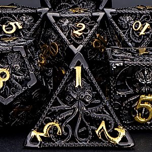 ARUOHHA Dungeons and Dragons Dice DND Metal Dice Set Mind Flayer D and D Dice for Pathfinder MTG Role Playing Dice Hollow Polyhedral Dice Black D&D Dice Set with Gift Box D20 D12 D10 D8 D6 D4