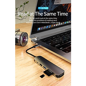 USB C hub,USB C Docking Station,6 in 1 USB C Docking Station Adapter,with 1 4K HDMI-Compatible,1 USB2.0,1 USB3.0,1 PD,SD TF Card Reader,Suitable for USB -C Type Equipment.