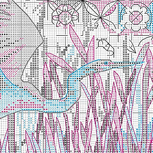 Dimensions 70-35411 Egret in Flight Counted Cross Stitch Kit for Beginners, 14" x 9", 14 Cnt. Light Blue Aida, 4pcs