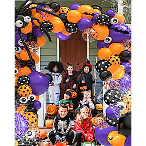 Oomloid 126 Pcs Halloween Balloon Garland Arch Kit, Halloween Party Decorations Include Spider Web, Bats, Purple Orange and Black Balloons for Halloween Birthday Party Supplies Decor