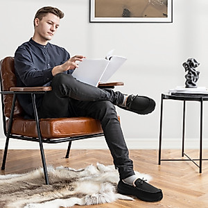 shoeslocker Men's Slippers Warm Soft Plush Memory Foam House Slippers for Men Comfortable Bedroom Moccasin Non-Slip Indoor Outdoor Black 11