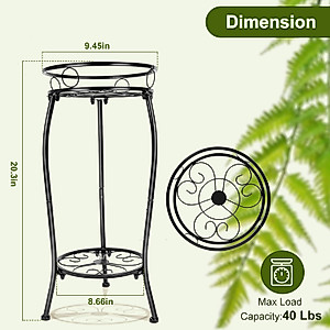 THKFUL Metal Plant Stands Indoor Outdoor, 2 Tier Tall Potted Plant Stand Plant Shelf Flower Pot Stand Iron Plant Holder for Multiple Planter,Rustproof Corner Plant Rack(20.3'')