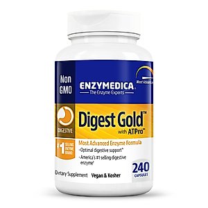 Enzymedica Digest Gold + ATPro, Maximum Strength Enzyme Formula, Prevents Bloating and Gas, 14 Key Enzymes Including Amylase, Protease, Lipase and Lactase, 240 Capsules