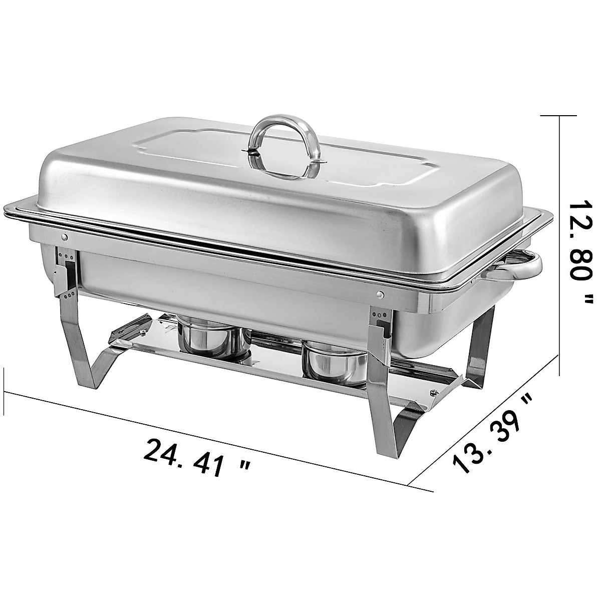 VEVOR 8 Quart Stainless Steel Complete Rectangular Chafers for Catering Buffet Warmer Set with Folding Frame, 4 Packs, Sliver…