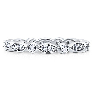BERRICLE Sterling Silver Bubble Wedding Rings Bezel Set Cubic Zirconia CZ Anniversary Eternity Ring for Women, Rhodium Plated Size 7