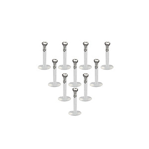 Ruifan 10PCS 16G Clear UV Flexible Acrylic 2mm Clear CZ Gem Labret Monroe Lip Ring/Tragus/Helix/Cartilage Earring Stud Barbell,8mm Bar Length Body Piercing Jewelry