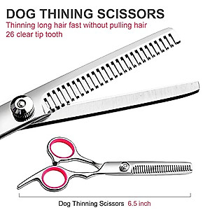 FAIGEO Dog Grooming Scissors Kit with Safety Round Tips Stainless Steel Professional Dog Grooming Shears Set - Thinning, Curved Scissors and Comb for Dog Cat Pet