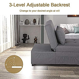 IPKIG Convertible Chair Sleeper Bed, 4 in 1 Multi-Function Sleeper Sofa Folding Ottoman Modern Linen Fabric Guest Bed with Lumbar Pillow and Adjustable Sleeper for Small Space Apartment (Dark Grey)