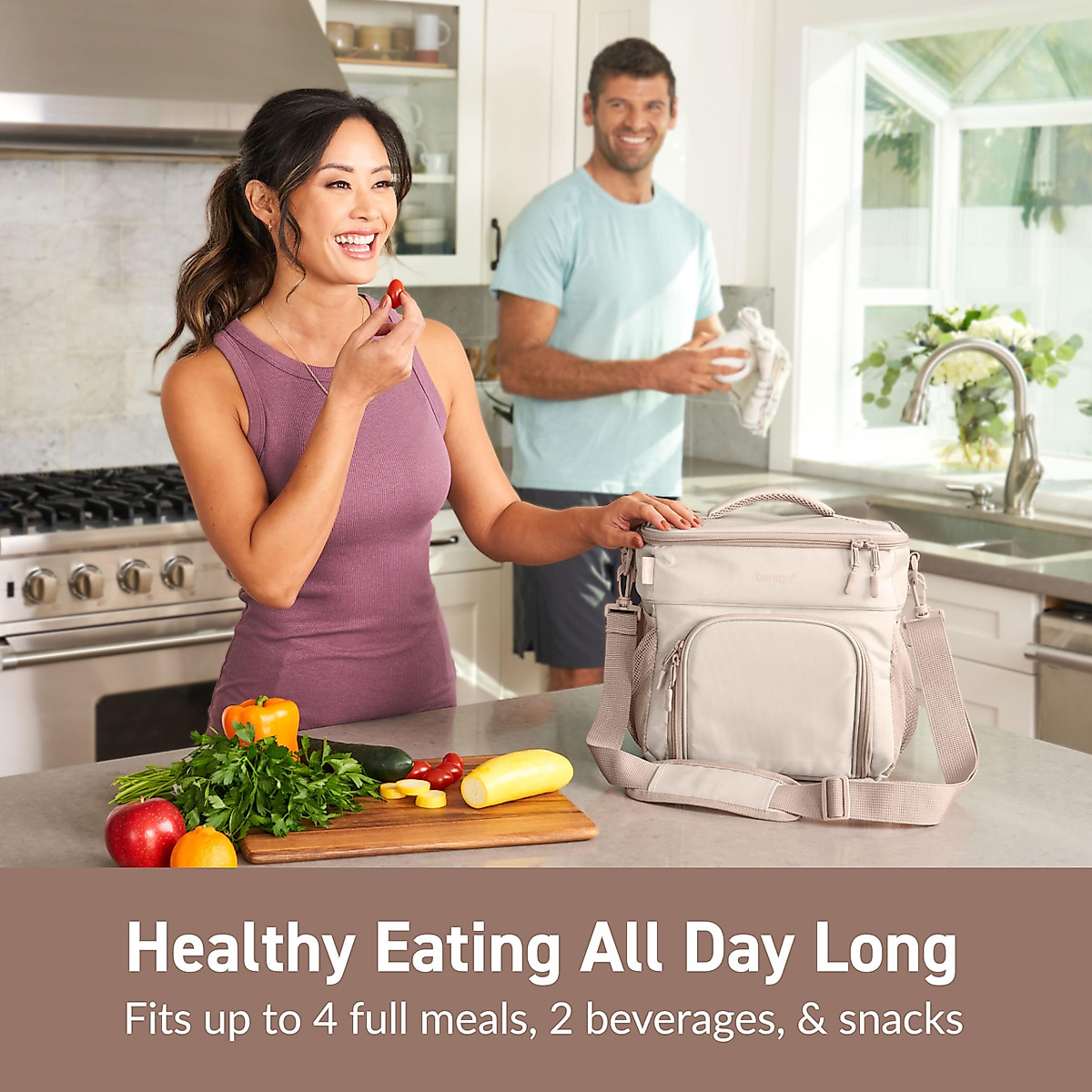 Bentgo Prep Deluxe Insulated Multimeal Bag - Lunch Box Bag, Holds 5 Meals, Premium Insulation up to 8 Hrs, Durable, Water-Resistant - Large Capacity For Adult Meal Prep (Sand)