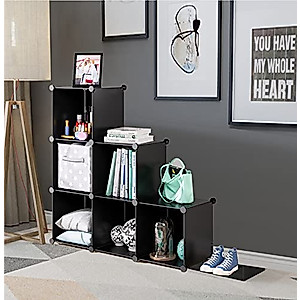 6 Cube Storage Organizer, DIY Plastic Modular Closet Cabinet, Modular Shelves For Living Room Office Bookcases Shelves for Shoes, Books, Cloths, Toys, Black