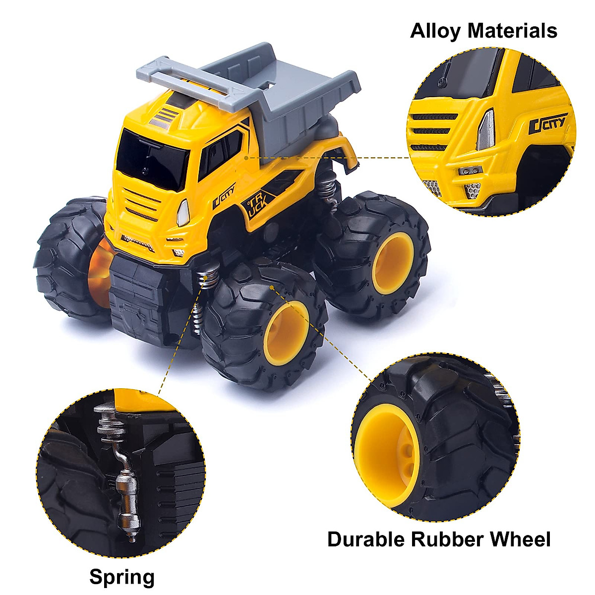 Construction Truck Toys for Boys, 4 Pack Pull Back Cars with Excavator, Mixer, Crane & Dump Trucks, Friction Powered Cars Pull and Go Toys, Kids Party Favors Gifts for Boys & Girls for Age 3+