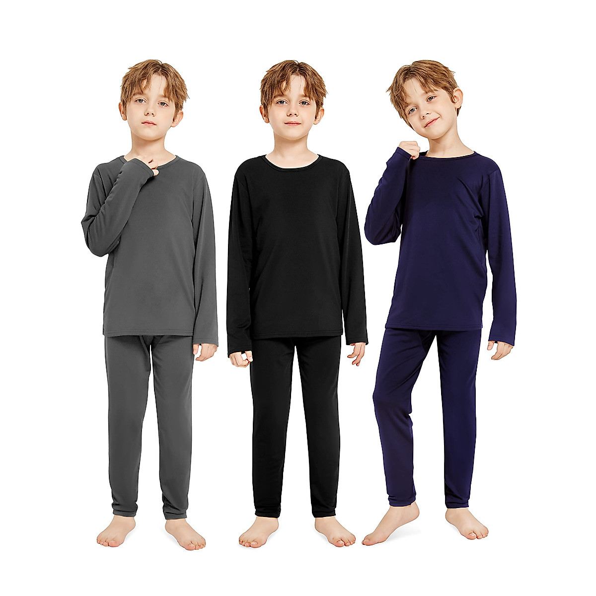 Resinta Boys' Fleece Lined Thermal Underwear Set Winter Kids’ Top & Long Johns Base Layer Shirt & Pants for Boys
