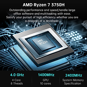 KAMRUI AMD Ryzen 7 3750H Mini PC, Windows 11 Pro 16GB DDR4 RAM 256GB SSD Micro Desktop Computers, DP + HDMI 4K UHD Small Form Factor Computer Gaming Office