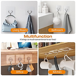 YSJNUS Adhesive Hooks Wall Hooks for Hanging Heavy Duty 22lb(Max), Waterproof and Rustproof Transparent Self Adhesive Hooks for Bathroom Kitchen Outdoor and Home Improvement -20 Pack