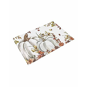 Fall Floral Thanksgiving Outdoor Rug for Patio, Large Floor Mat Grey Pumpkin Maple Leaves Non Slip Area Rug Rubber Backing Quick Dry Clearance Carpet for Camping, Garden, Lawn, Deck, Porch, 4' x 6'