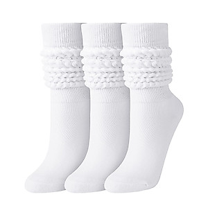 JOCMIC Slouch Socks for Woman 3 Pairs Women Scrunch Socks Extra Long Knee High Slouchy Socks Size 6-11 Wwhite