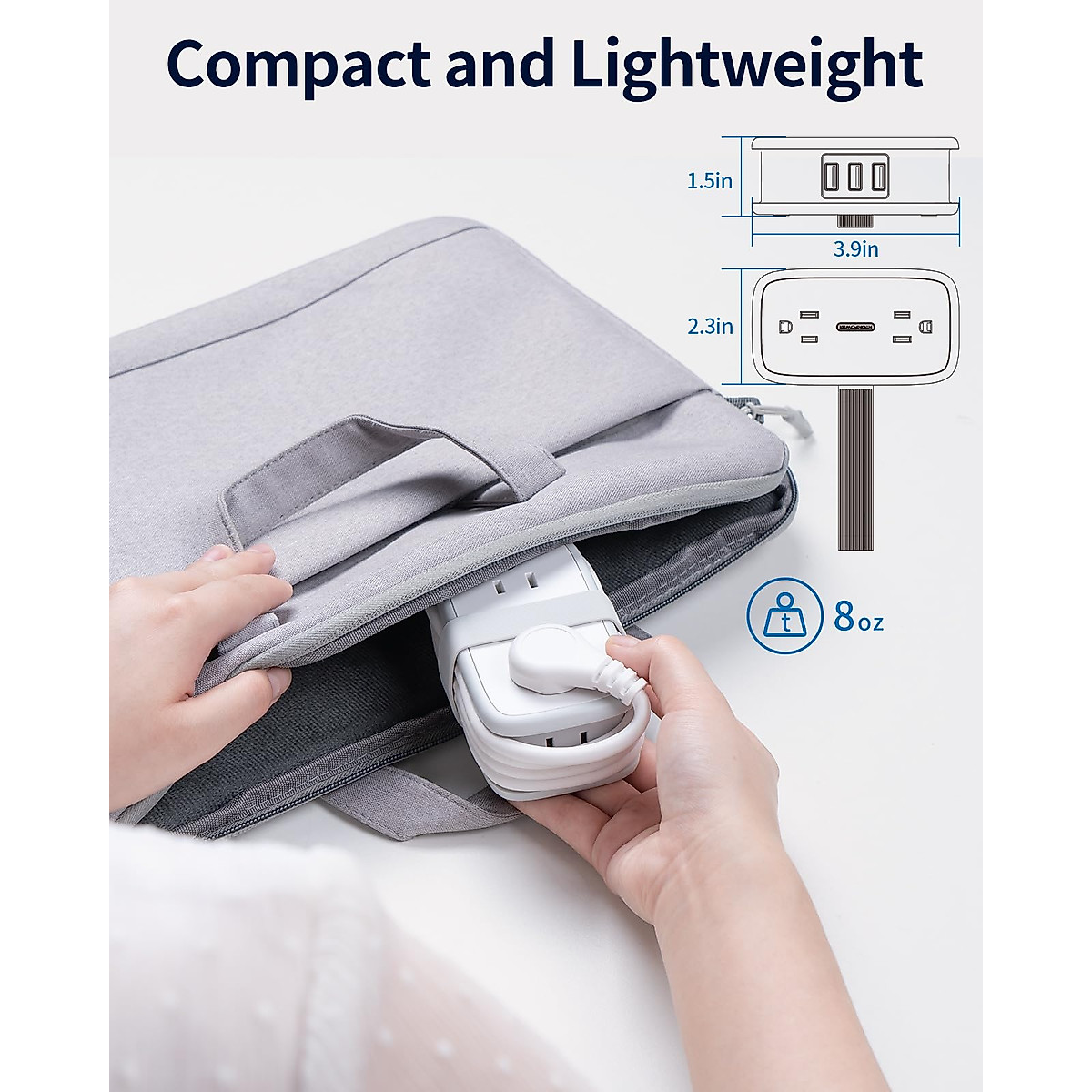 Travel Power Strip with USB Ports, NTONPOWER 4 Outlets 3 USB with 4FT Wrapped Short Extension Cord Flat Plug, USB Portable Desktop Charging Station, Compact for Hotel Travel Cruise Essentials, White