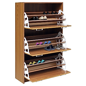 4D Concepts DELUXE TRIPLE SHOE CABINET (light walnut), 11.4"D x 29.3"W x 49.6"H,