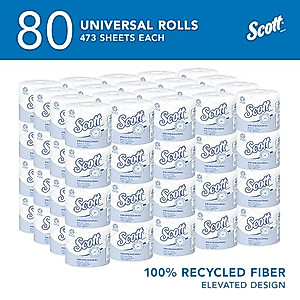 Scott® Professional 100% Recycled Fiber Standard Roll Bulk Toilet Paper (13217), 2-Ply, Elevated Design, White, Individually wrapped rolls (473 Sheets/Roll, 80 Rolls/Case, 37,840 Sheets/Case)