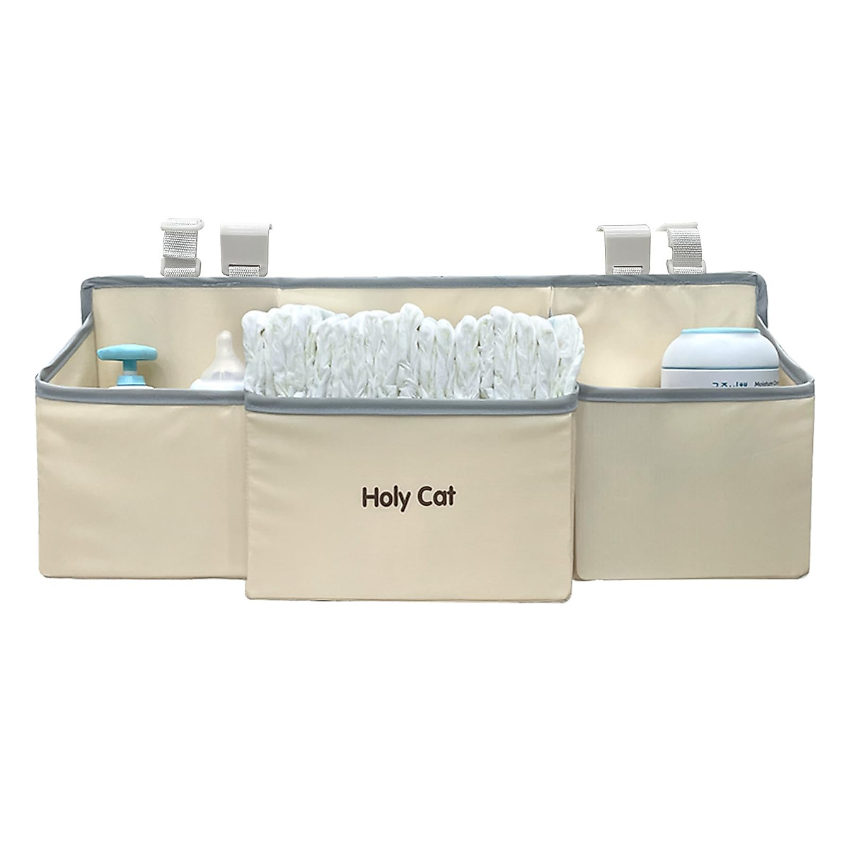 Holy Cat Hanging Baby Diaper Caddy Organizer with Paper Pocket for Changing Table Crib Playard Organization Nursery Organization Hanging Nursery-Apricot