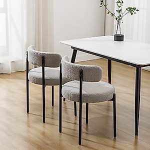 Locus Bono Boucle Dining Chairs Set of 2, Modern Upholstered Dining Room Chairs, Armless Kitchen Chair for Dining Room, Living Room, Black Metal Legs (Light Grey)