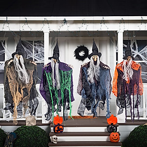JOYIN 4 Pcs 19.6” Hanging Witch Halloween Decorations Outdoor Indoor Flying Haunted House Scary Decor for Lawn Garden Yard