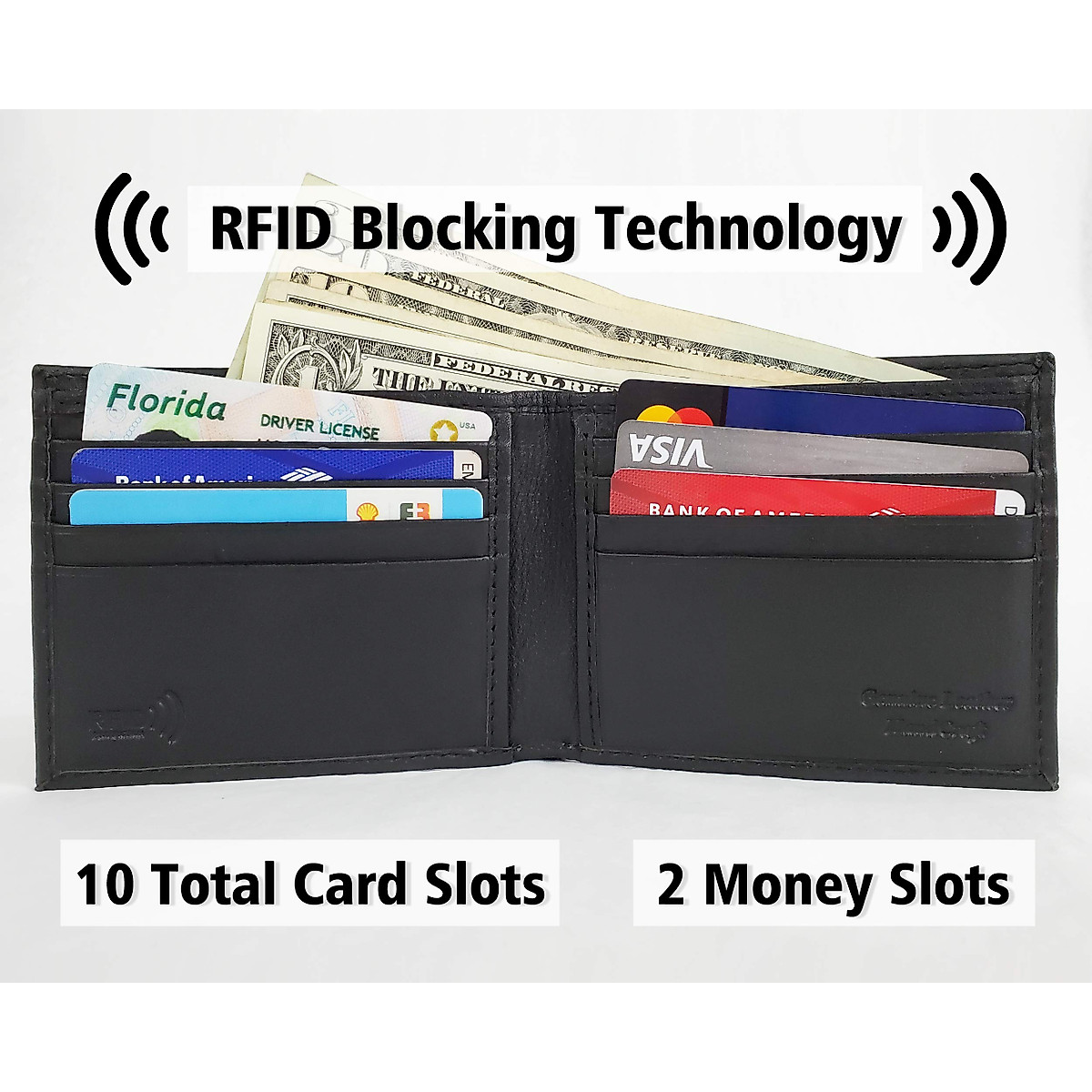 Corner Monogram Initial Engraved Personalized One Black Wallet Personalized Men's Bifold Leather RFID Blocking Wallet for Groomsman Best Man Wedding Party Gift