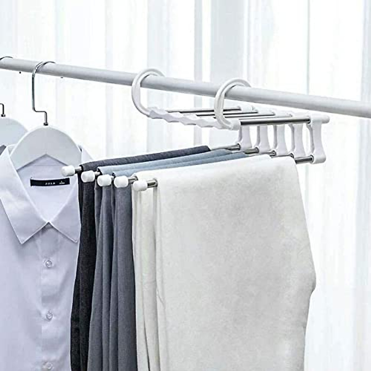 Steel Multifunction Retractable Pants Rack Trouser Hanger Multi-Layer Five Pants Rack one Hanging in Storage