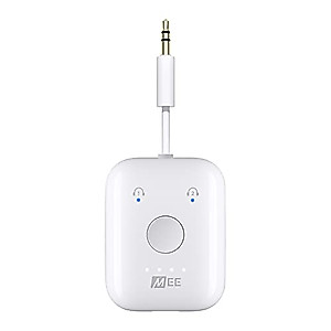 MEE audio Connect Air in-Flight Bluetooth Wireless Audio Transmitter Adapter for up to 2 AirPods / Other Headphones; Works with All 3.5mm Aux Jacks on Airplanes, Gym Equipment, TVs, & Gaming Consoles