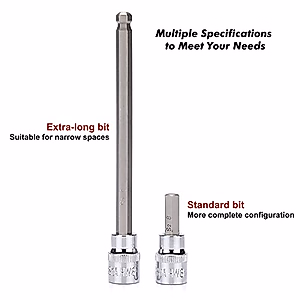 CASOMAN 107 Pieces Bit Socket Set, 1/4", 3/8" and 1/2" Drive, Torx/Extra Long Torx/Tamper Proof Torx/Hex/Ball End Hex, SAE/Metric, S2 Steel Bits