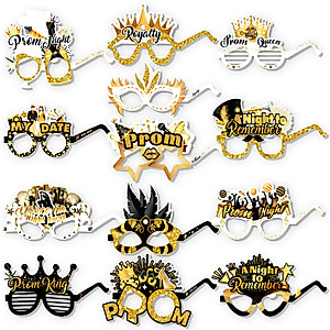 HOWAF 26 pack Prom Night Photo Booth Props Party Glasses, Black Gold Glitter Prom 2024 Photo Booth Paper Glasses Frames for 2024 Graduation Prom Party Supplies, Prom Night Eyewear Prom 2024 Eyeglasses
