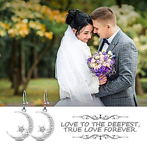 Sterling Silver Round Cubic Zirconia Crescent Moon & Star Dangle Earrings Star Jewelry for Women Mom