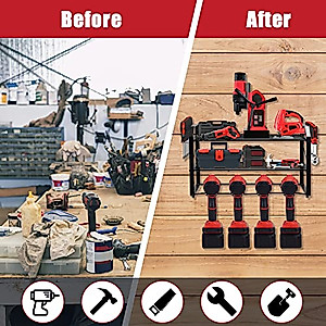 ZJTL Power Tool Organizer Shelf,Heavy Duty Power Tool Holder,Drill Holder Wall Mount,Electric Drill Storage Rack with Black