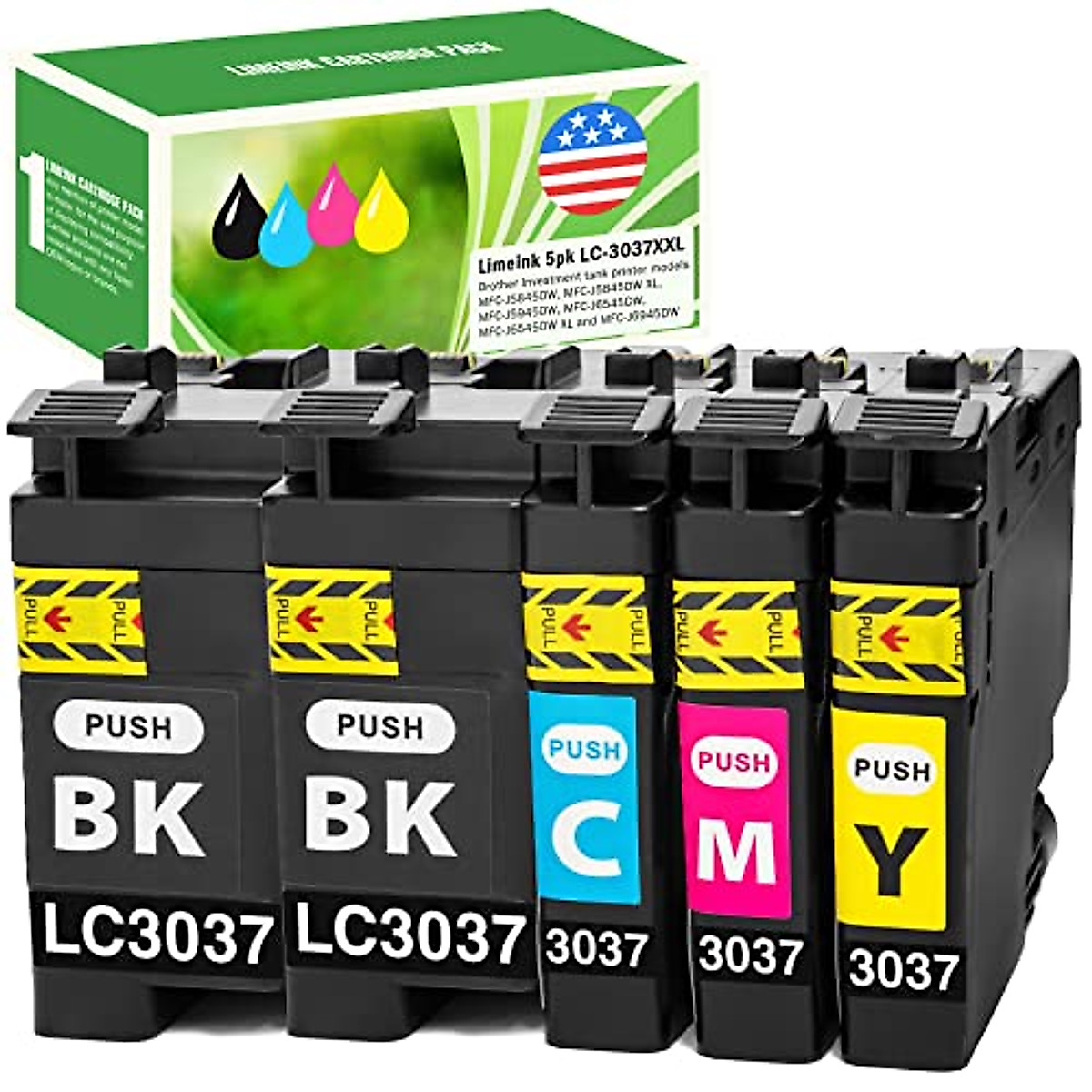 Limeink Compatible Ink Cartridges Replacement LC3037 XXL LC3037 XL LC3039 for Brother Printer MFC-J5845DW MFC J6545DW LC3037 BK/C/M/Y Ink Cartridges for Brother 5 Pack