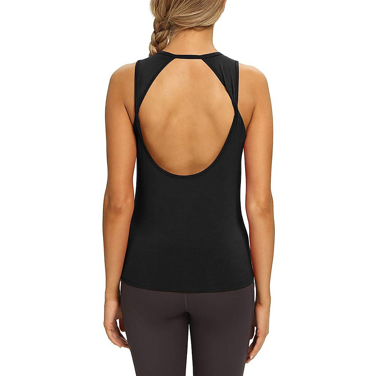 Mippo Women's Open Back Workout Tank Top - Yoga, Gym, Running, Loose Fit Sports Clothes, Black S