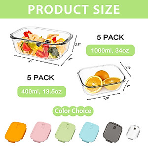 ZRRHOO 10 Pack Glass Meal Prep Containers with Lids, Food Storage Containers with Built in Vent, Airtight Bento Boxes for Lunch, BPA Free & Leak Proof (Black&White)