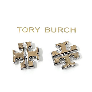 Tory Burch Extra Large Logo Stud Earring Two Toned Gold Silver 5/8'' WIde, Multi