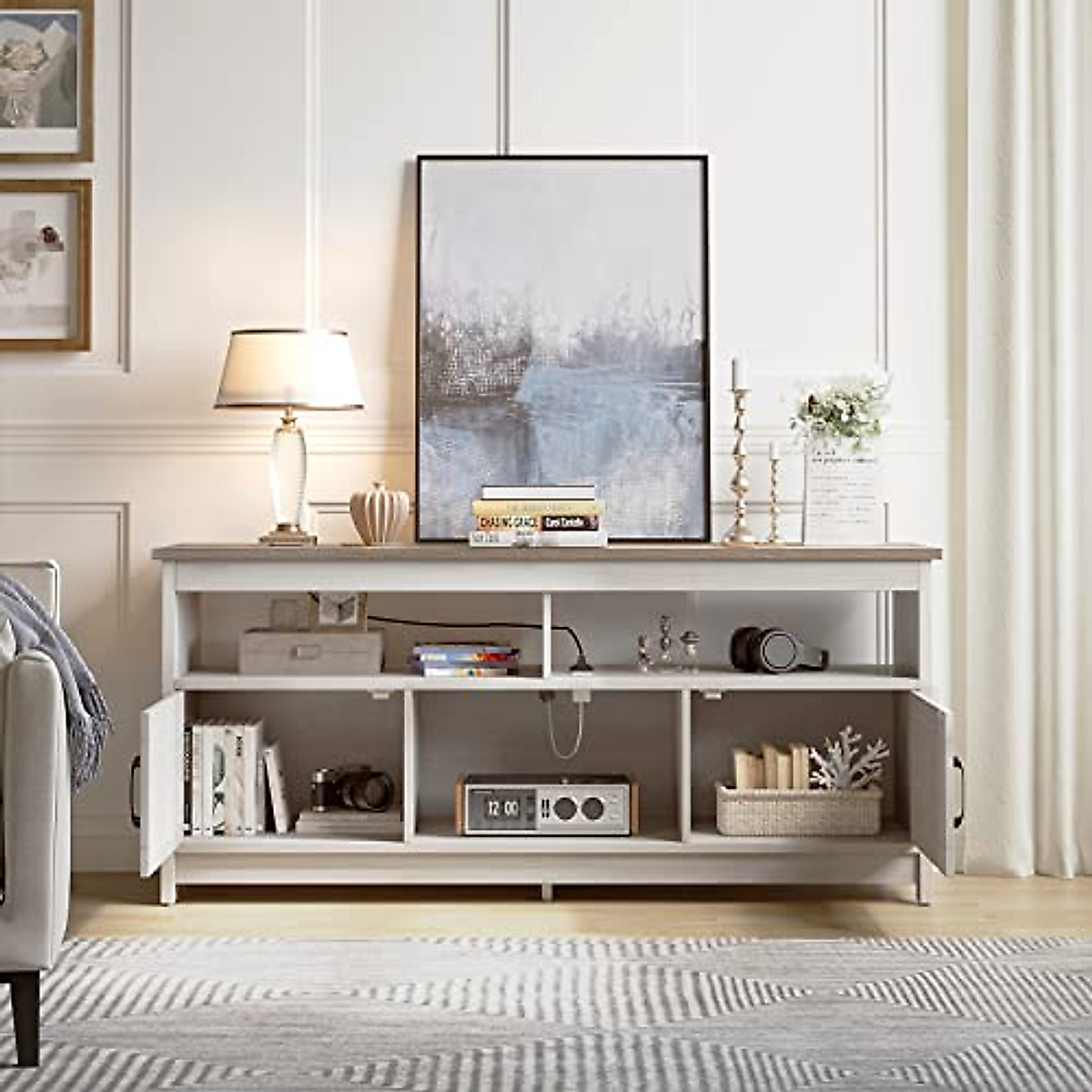 YITAHOME Farmhouse TV Stand for 65 Inch TV with Power Outlet