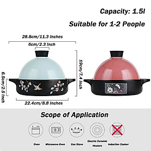 MYYINGBIN Moroccan Tagine Pot Ceramic Slow Cooker Suitable for Oven Microwave Oven Gas Stove Electric Ceramic Stove, 1.5 Liter, Green