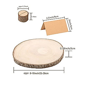 Pllieay 3 Pieces 9-10 Inch Wood Cake Stand Large Wood Slices Serving Tray, with 5 Pieces Cards and 5 Pieces Wood Table Number Card Holders for Table Centerpiece, Wedding Cake and Other DIY Projects