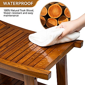 TEAKMAMA Shower Bench with Storage Shelf, Waterproof Teak Shower Chair for Inside Shower or Tub, Shower Stool for Elderly and Disabled, Shower Seat for Indoor and Outdoor