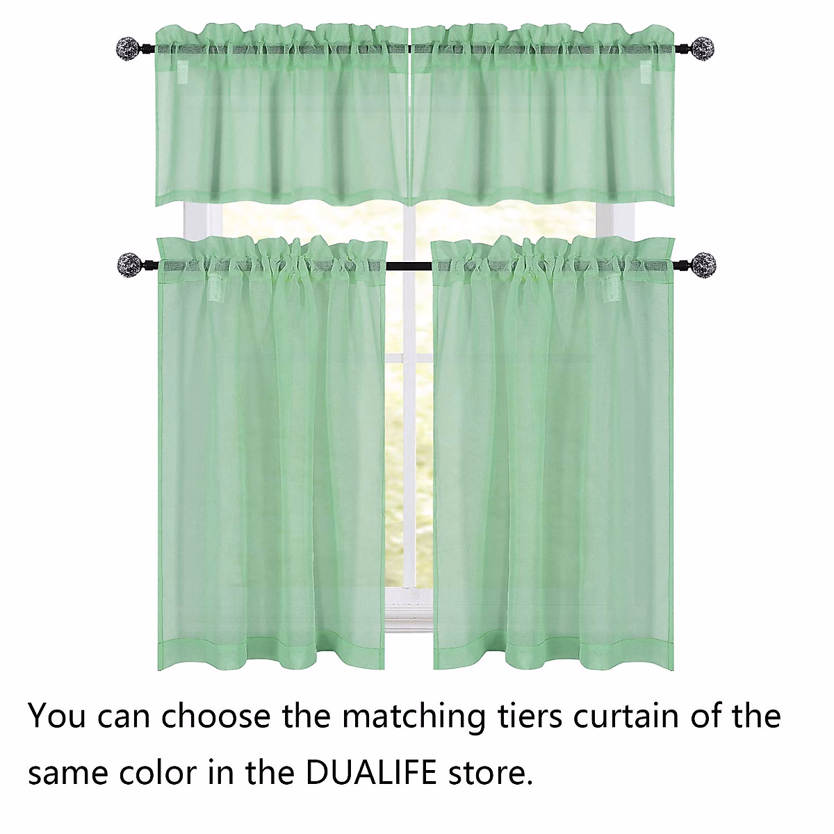 DUALIFE Mint Green Sheer Valances for Windows 52 Inches Wide 18 Inches Long - 2 Panels Light Filtering Voile Window Valances for Basement with Rod Pocket