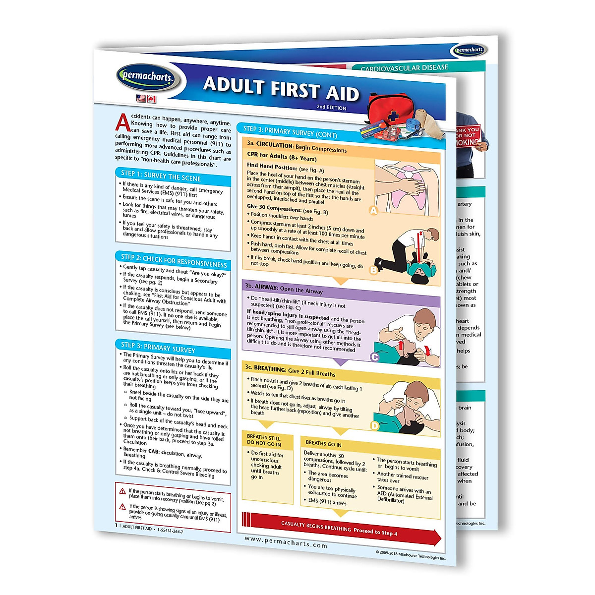 First Aid Chart - 4-page, laminated 8.5" x 11" Medical Quick Reference Guide