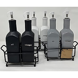 Signature Housewares Oil & Vinegar Serve Set in Caddy, White