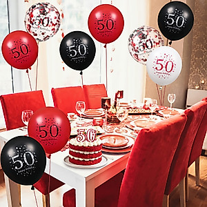 50th Latex Birthday Balloons, 16Pcs Red Black Happy 50th Birthday Balloons, Red Black 50th Birthday Party Decorations Balloons for Women Men 50th Birthday, Anniversary Decor