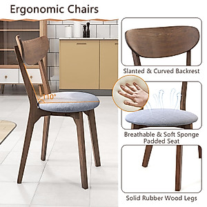 Tangkula Dining Table Set for 2, Round Wooden Dining Set of 2 with Cushioned Chairs, Mid-Century Farmhouse Table and Chair Set for Kitchen and Living Room