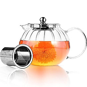 Warmyee Glass Teapot with Removable Infuser, Stovetop Safe Tea Kettle, Tea Diffuser for Loose Tea Maker Set (22 oz / 650 ml (1-2 Cups))